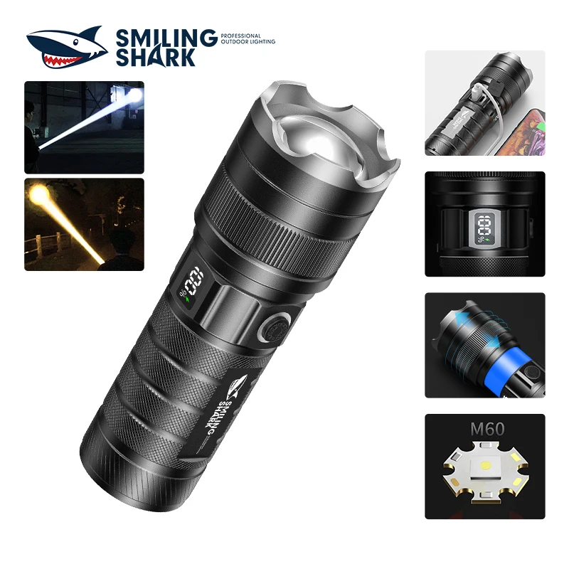 Smiling-Shark-SD8101-Flashlight-Zoomable-Torch-Light-Rechargeable-Flash ...