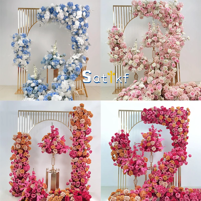 Luxury 5D Pink Rose Wedding Backdrop Arch KT Board Decor Flower Row ...