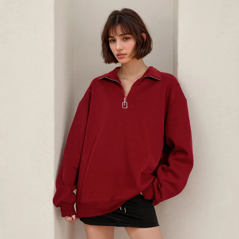 Men's 370g Cotton Half-Zip Stand Collar Sweatshirt Heavyweight Casual ...