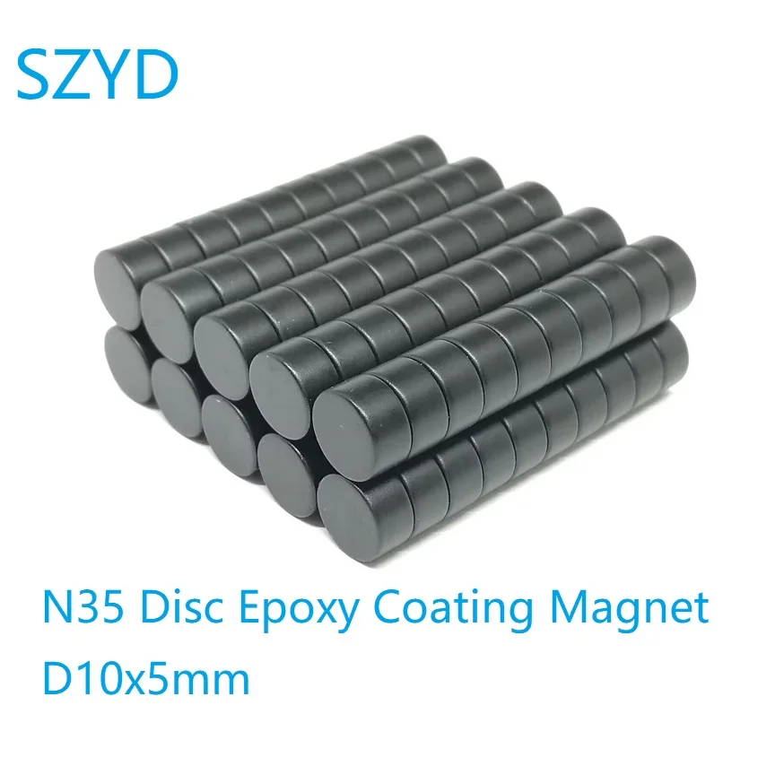 50-100-PCS-LOT-N35-Black-Epoxy-Magnet-10-5-Disc-Strong-Standard-Size ...