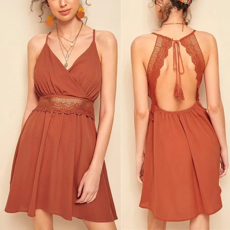Women-Summer-Lace-Backless-Layers-Sweet-Boho-Short-Mini-Dress-V-Neck ...