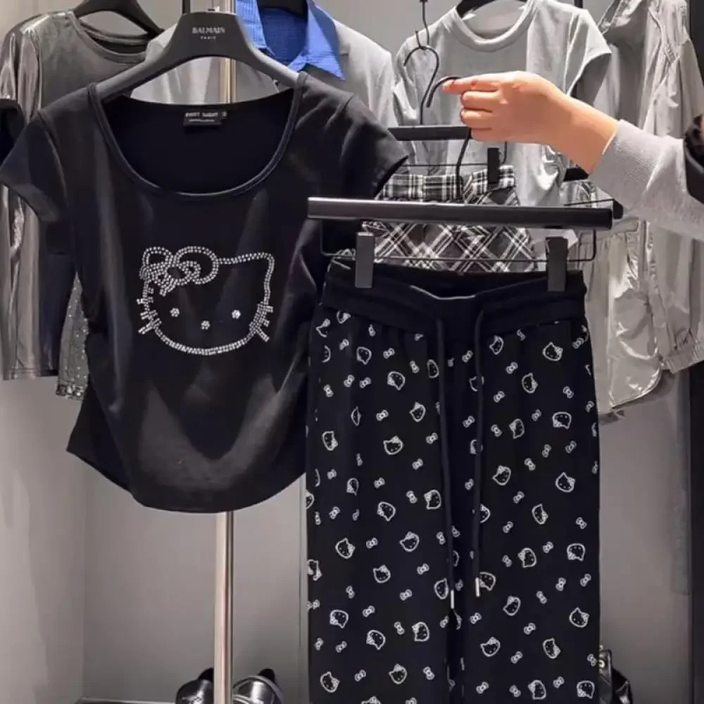 Sanrio-Hello-Kitty-Summer-2Pcs-Short-Sleeve-Pants-Suit-Cute-Print-Anime ...