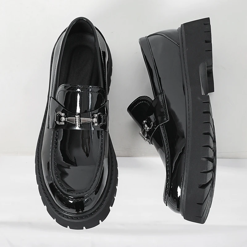 British Style Metal Buckle Loafers Men Thick-soled Wedding Shoes New ...