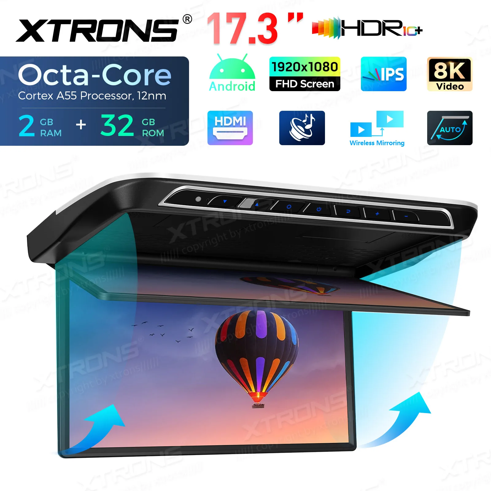 XTRONS-17-3-Motorized-Android-Car-TV-Auto-Flip-Down-Monitor-with-FHD ...