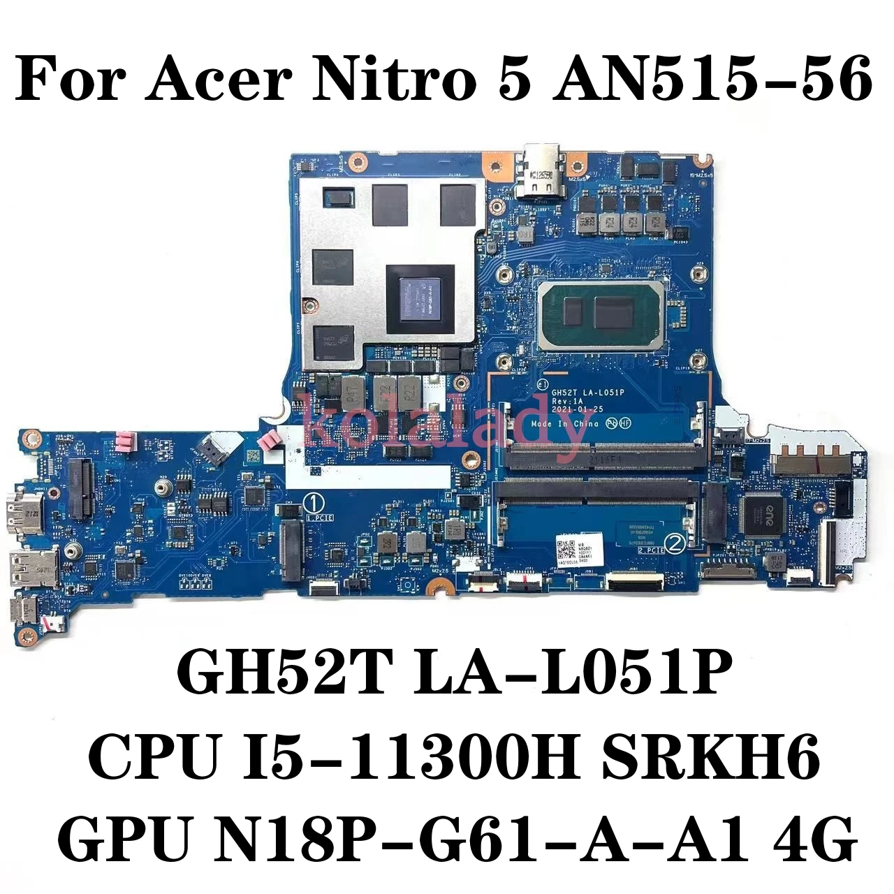 Placa base GH52T LA L051P para Acer Nitro 5 AN515 56, placa base para ordenador portátil con CPU ...