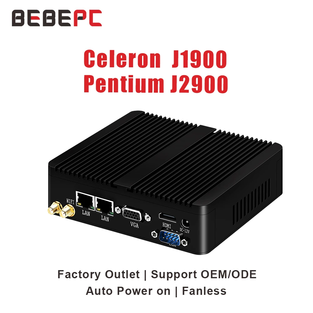 BEBEPC Fanless Mini PC Intel Celeron J1900 N2830 Dual LAN Windows 10 ...