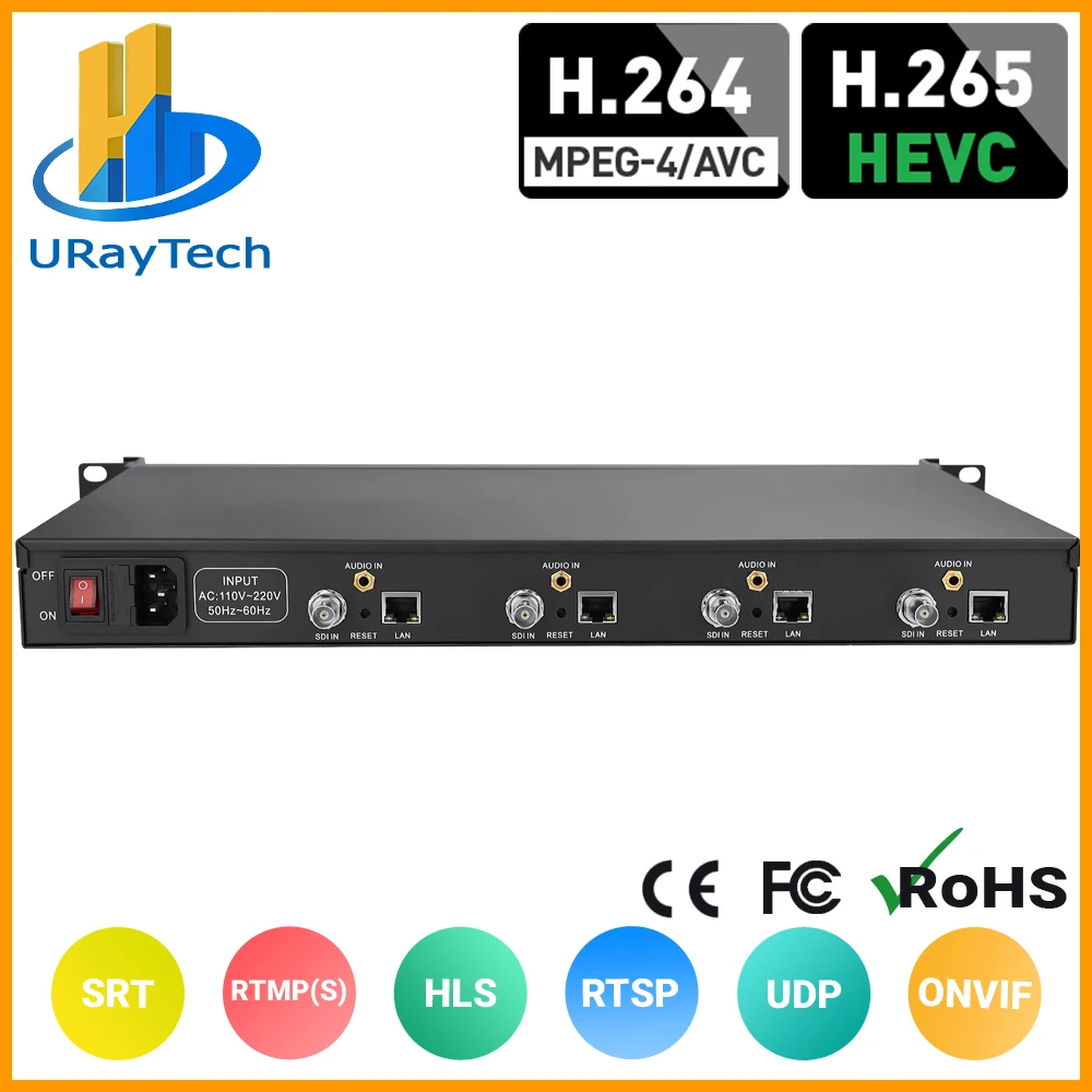 4 Channels H.265 H.264 SD HD 3G SDI to IP Streaming RTSP RTMP RTMPS SRT ...