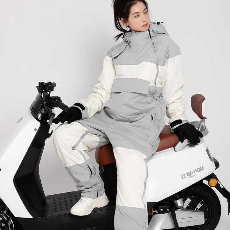 Adult-winter-electric-bicycle-jumpsuit-warm-plush-riding-split-leg ...