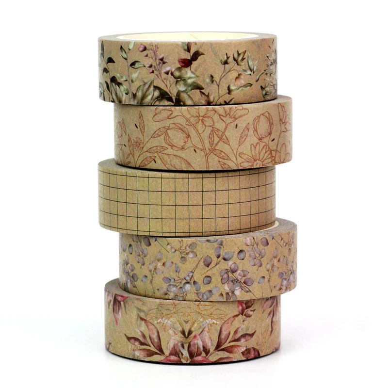 10PCS-Lot-Decor-Vintage-Grid-Kraft-Brown-Leaves-Washi-Tapes-Set-for ...