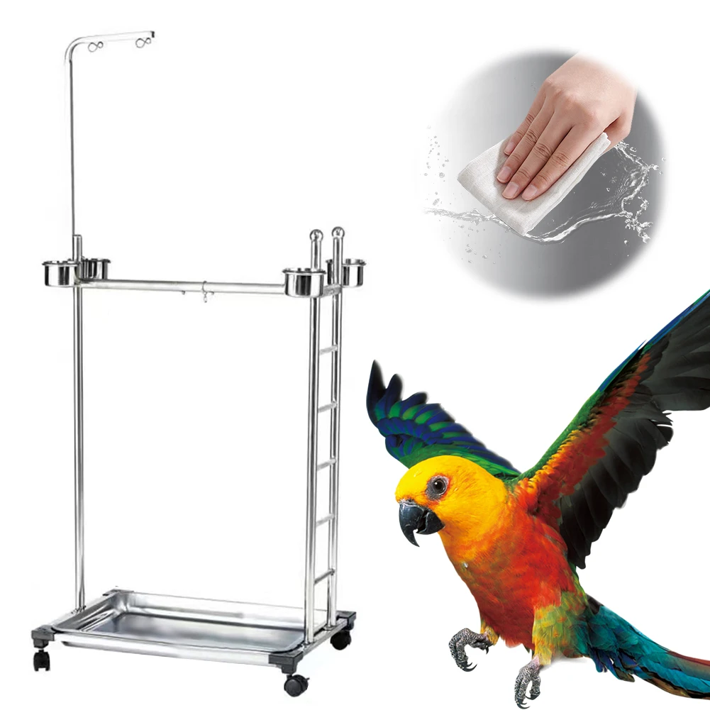 Metal Parrot Stand with Feeding Bowls Parrot Play Stand Stainless Steel ...