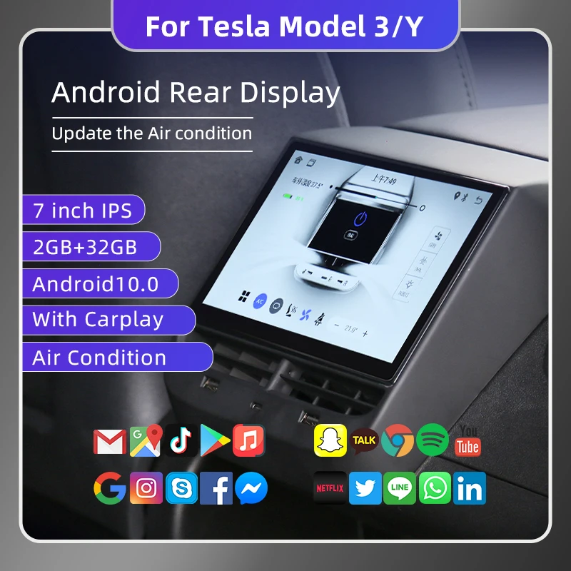 7 Inch Ips Screen Rear Display Panel For Tesla Model 3 Y Android Air ...