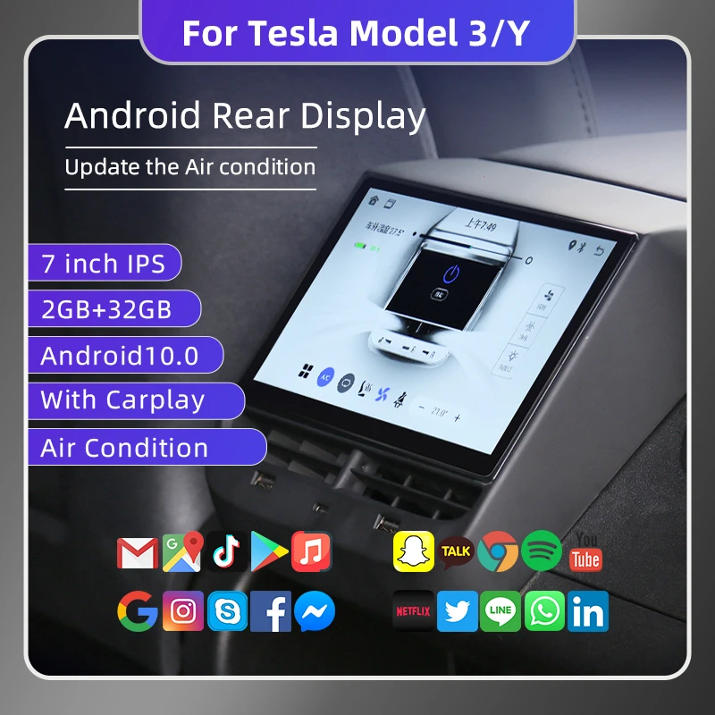 7 Inch Ips Screen Rear Display Panel For Tesla Model 3 Y Android Air ...
