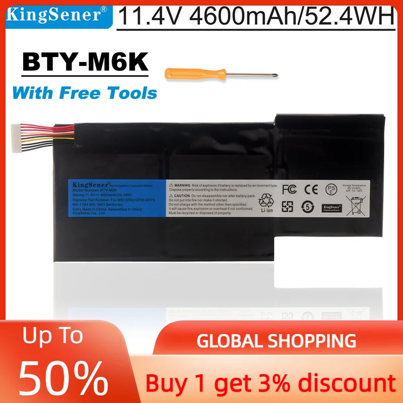 KingSener BTY-M6K Laptop Battery for MSI MS-17B4 MS-16K3 GF63 Thin 8RD ...