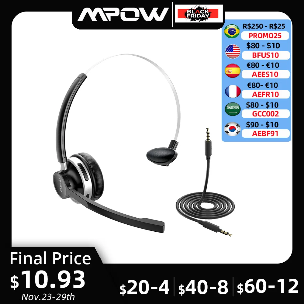 Mpow-HC3-Bluetooth-5-0-Headphone-Dual-Noise-Cancelling-Microphone-Clear ...