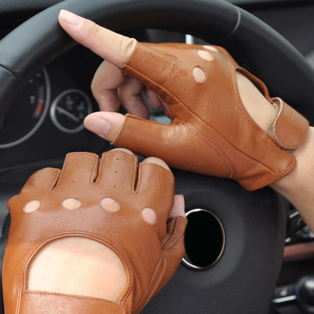 Leather-Fingerless-Motorcycle-Gloves-Bicycle-Motocross-GYM-MTB-Tactical ...