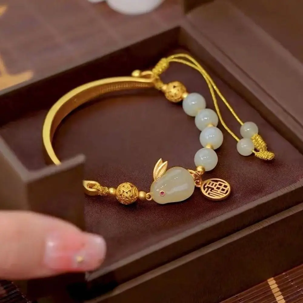 Retro-Red-Agate-Imitation-Hetian-Jade-Rabbit-Bracelet-Metal-Fu-Brand ...