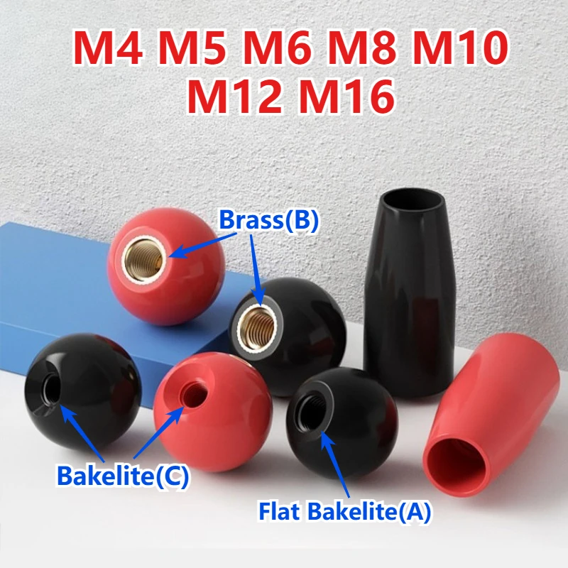 2-5pcs M4-M16 Black Red Round Ball Handle Ball Knobs Bakelite Lever ...