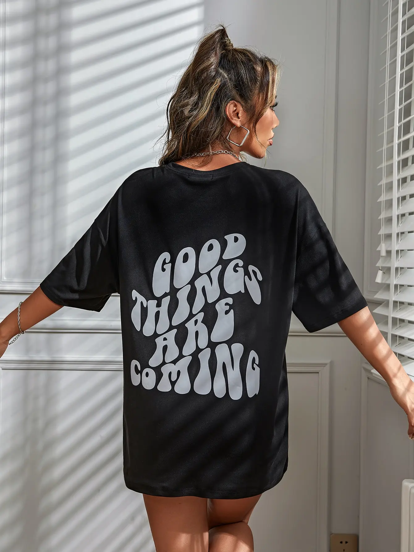 Good Things Are Coming Slogan Letter Printing T-Shirt Women Cotton ...