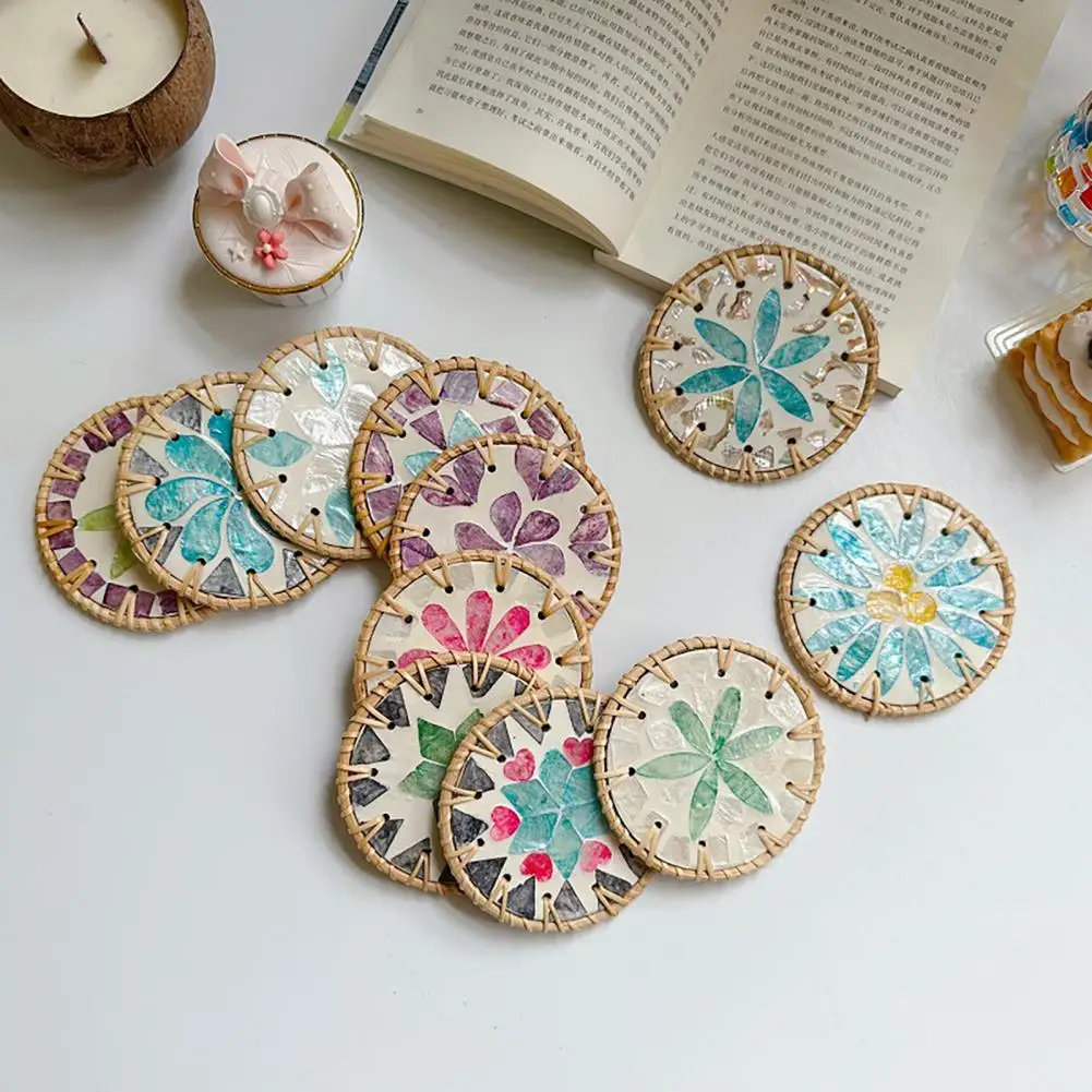 Table-Mat-Handcrafted-Seashell-Flower-Pattern-Table-Coasters-Artistic ...