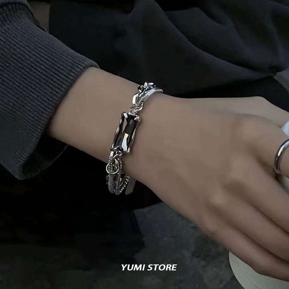 Trend Black Zircon Titanium Steel Bracelet For Men Women Korea Kpop ...