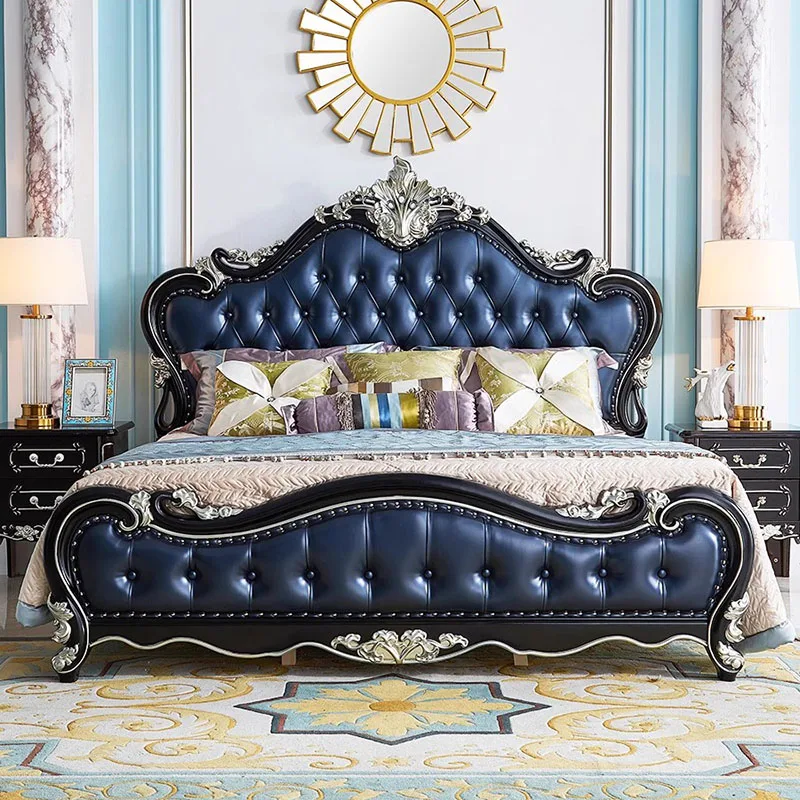 Nordic-Royal-Retro-Double-Bed-Side-By-Side-Leather-Luxury-King-Size-Bed ...