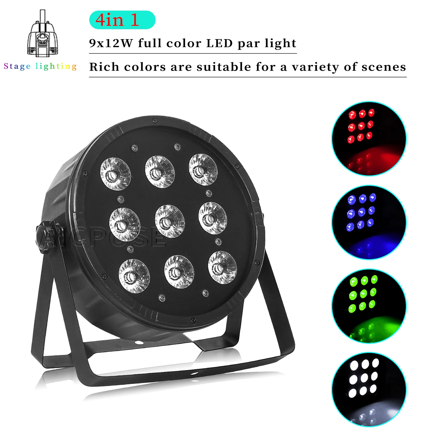 9x12W-RGBW-4-in-1-LED-Par-Light-DMX512-Control-Stage-Flat-Spotlight-For ...
