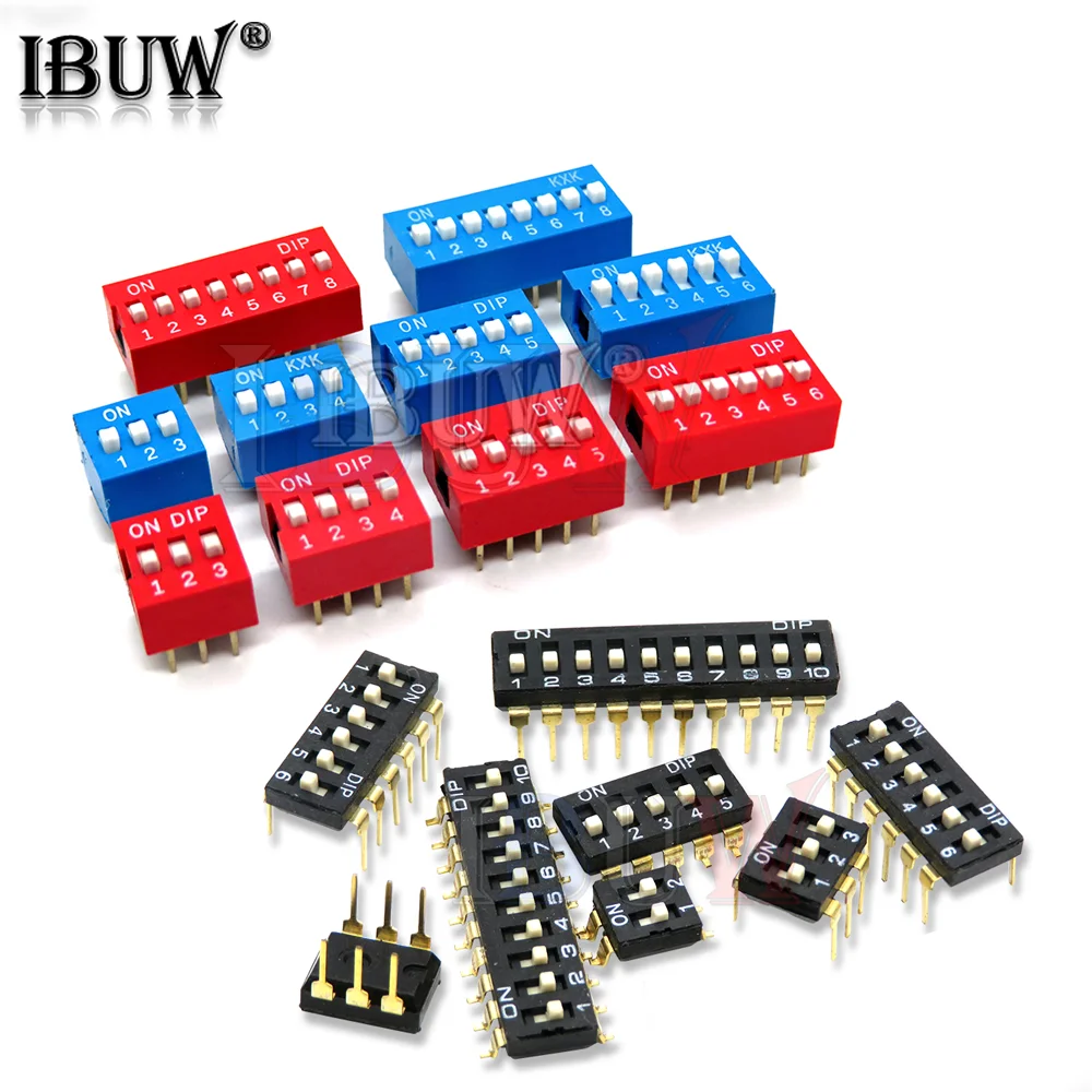 10PCS Slide Type Switch Module 1 ~ 12 Bit 2.54mm Position Way DIP Blue ...