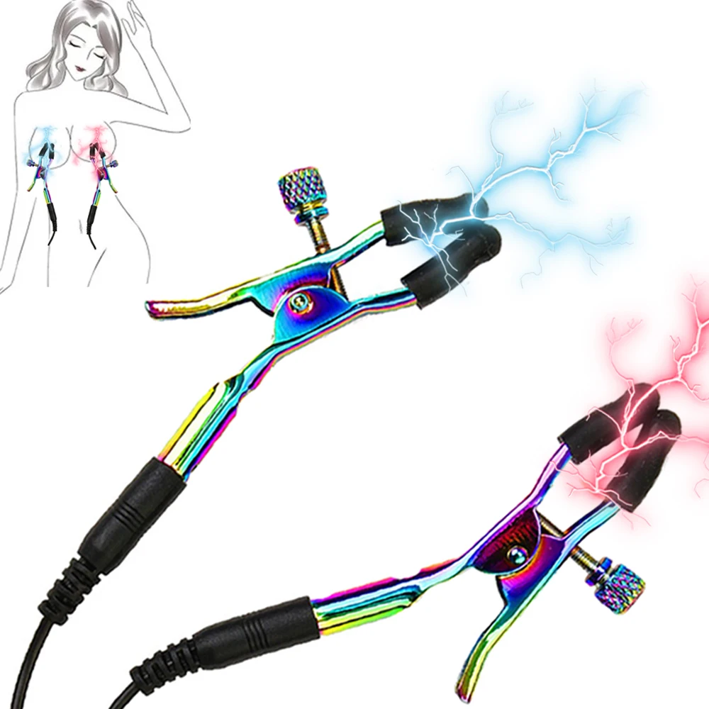 Electric Shock Nipple Clamps Clips Rainbow Rose Metal Electro Shock ...