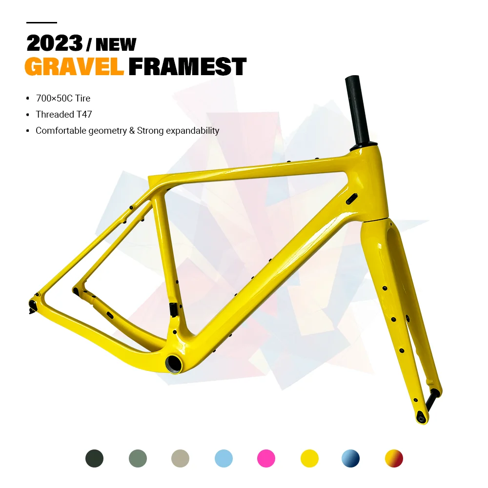 2023 NEW GT30 Carbon Gravel Frame Flat Mount Disc Brake 700C*50C Threaded T47 Internal Cable ...