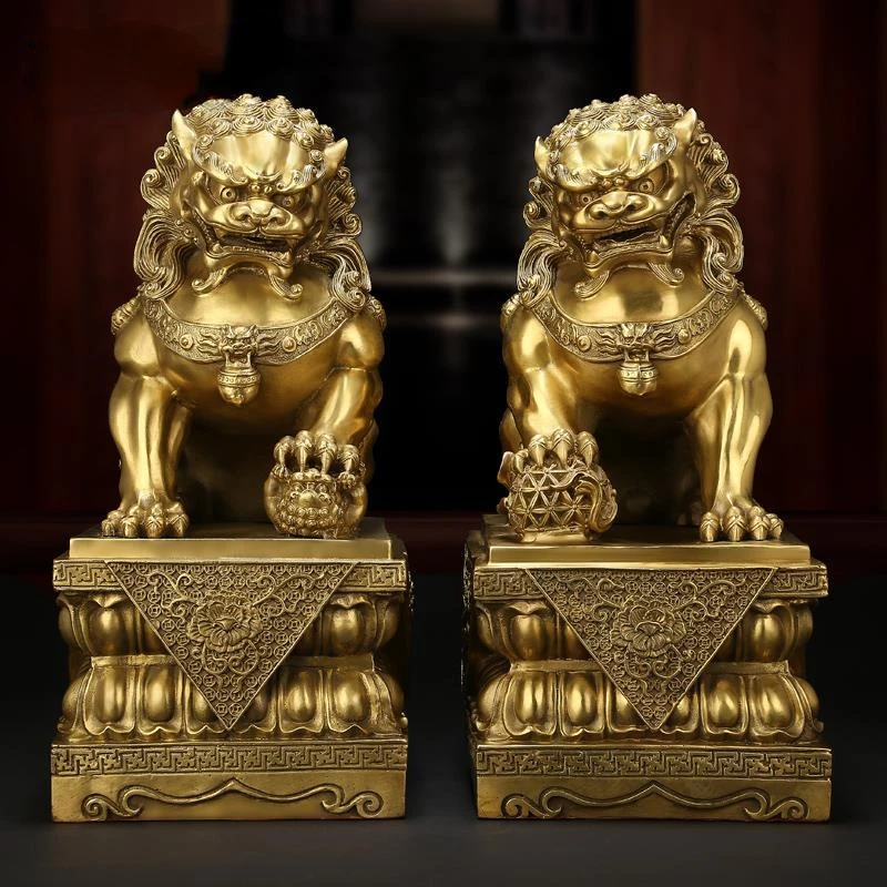 2pcs-Attracting-Wealth-Pure-Copper-Lion-Ornaments-Feng-Shui-Decoration ...