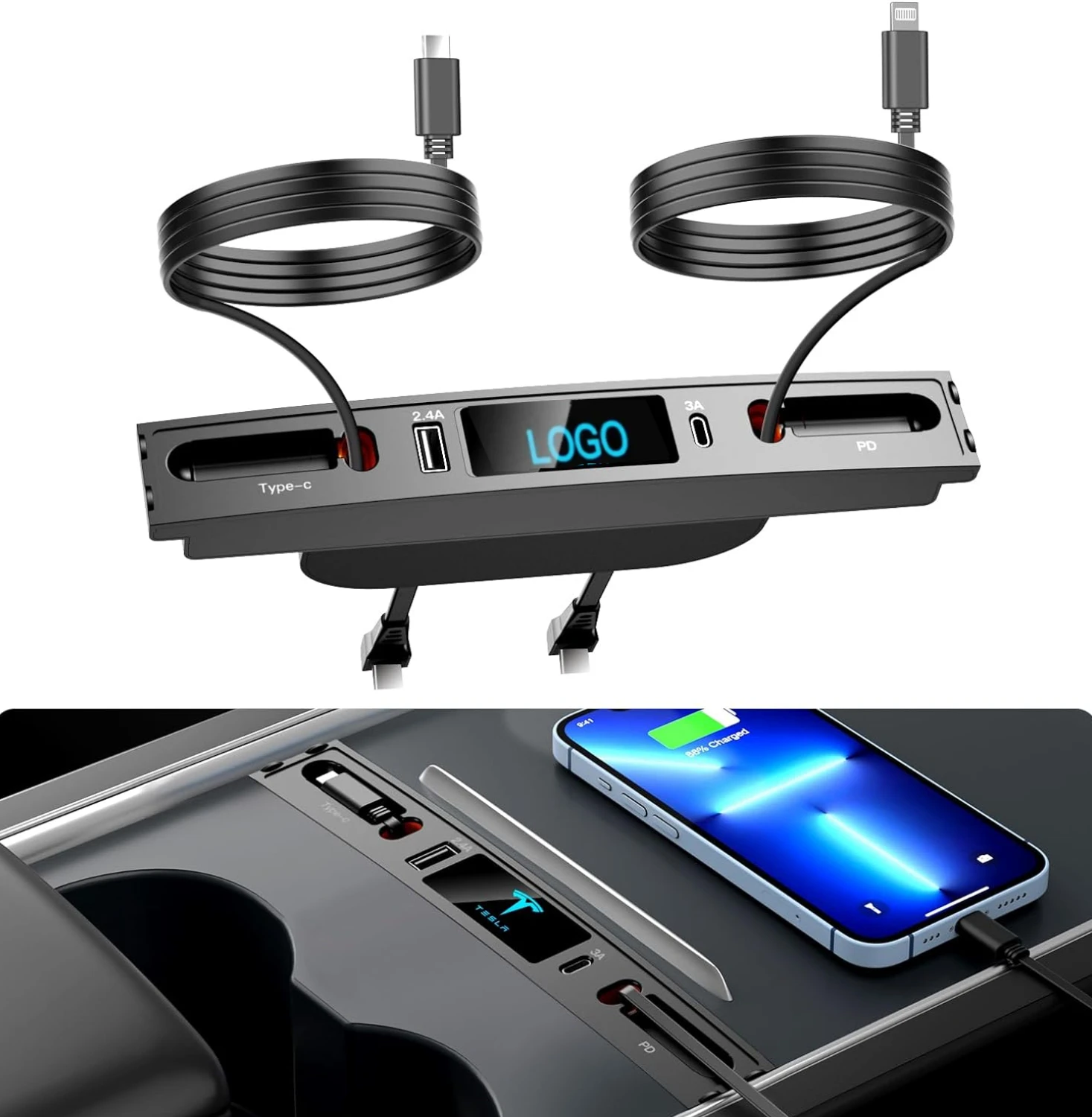 27W-Car-USB-Charger-Multi-Port-For-Tesla-2021-2022-2023-Model-3-Y ...