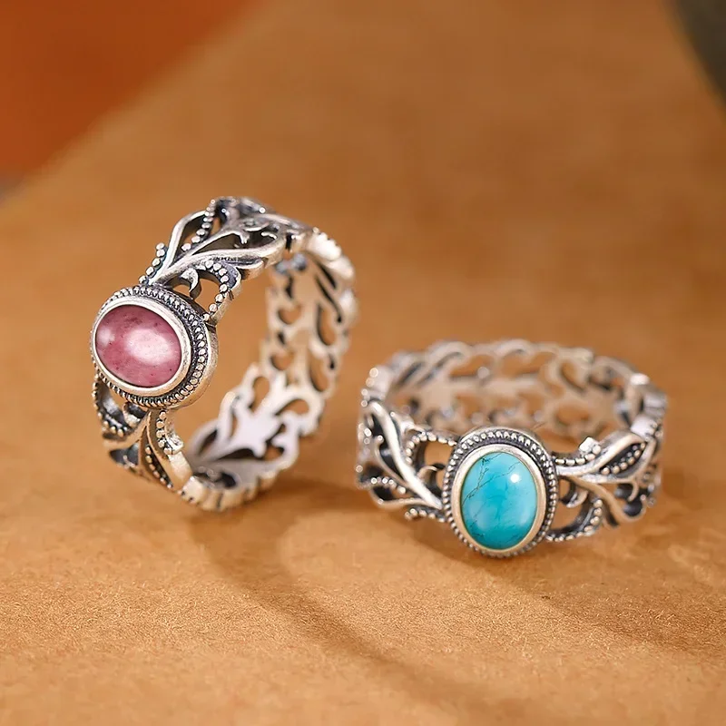 925-Silver-Simian-Style-Female-Ring-with-Oval-Turquoise-Cutout-with ...
