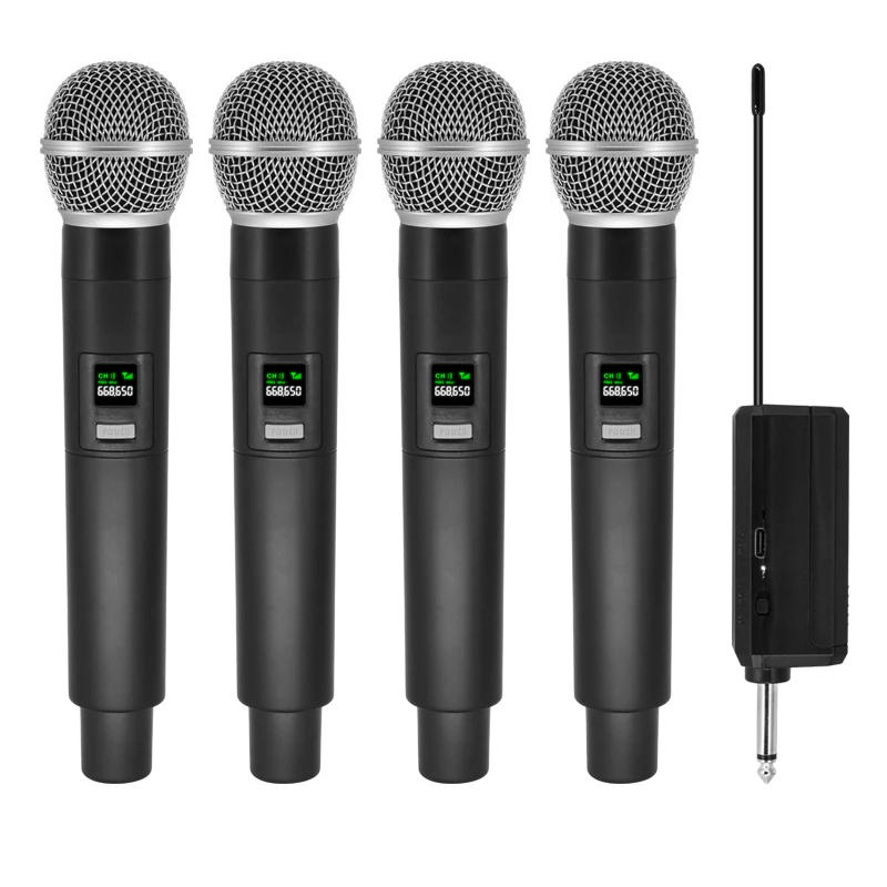 Microfone profissional sem fio 4 canais handheld dinâmico karaoke mic ...