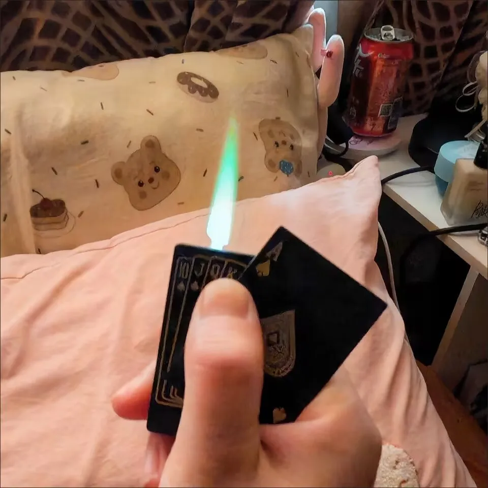 Fun Poker Lighter Metal Electronic Lighter Green Jet Flame Lighter ...