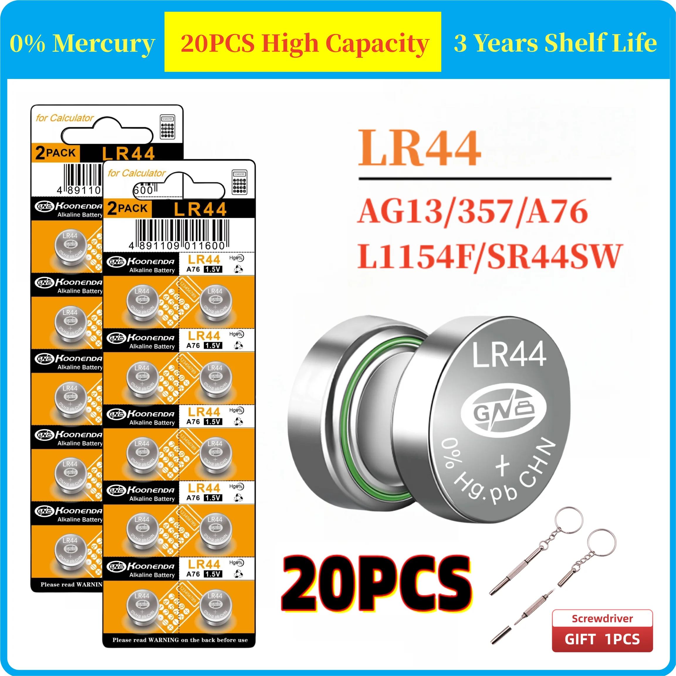 New-20PCS-LR44-AG13-357-Battery-1-5V-SR44-A76-GP76-Lr-44b-L1154c-303 ...