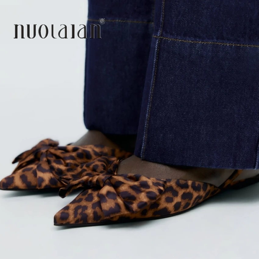 2024-Woman-s-Leopard-Print-Flat-Mules-Sweet-Bow-Pointed-Toe-Ballet ...