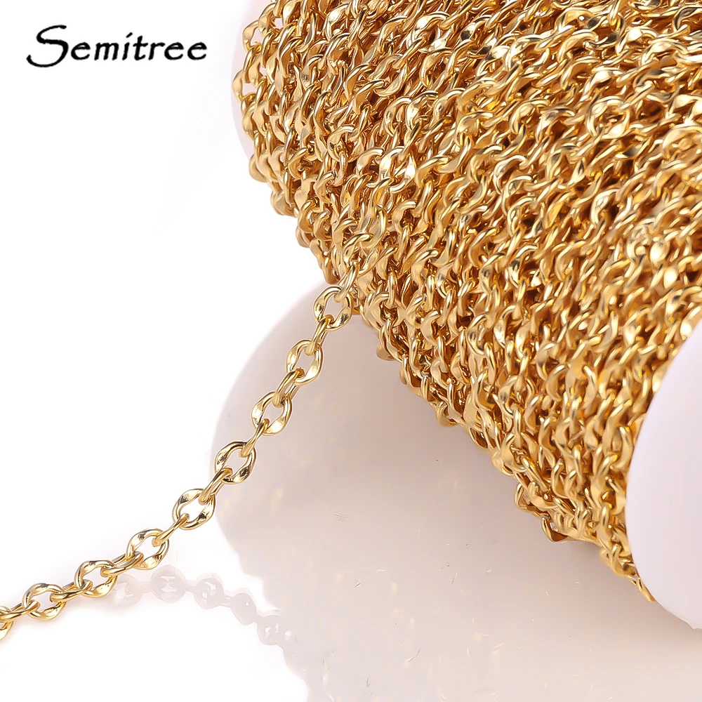 Semitree 1 Meter Stainless Steel Gold Link Flat Chains For Diy Necklace ...