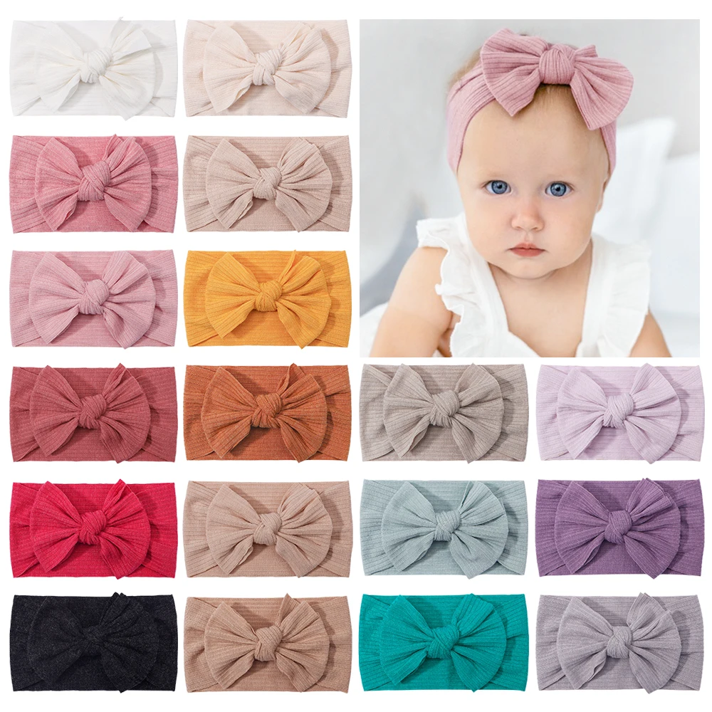Knit Baby Headband Rib Bow Elastic Soft Nylon Newborn Headbands Baby ...