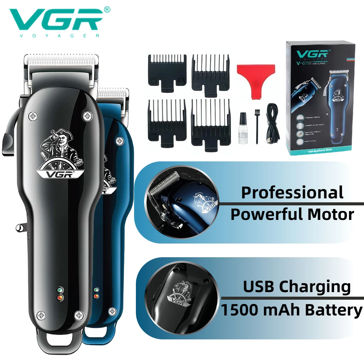 VGR-Hair-Clipper-Professional-Hair-Trimmer-Rechargeable-Barber-Machine ...