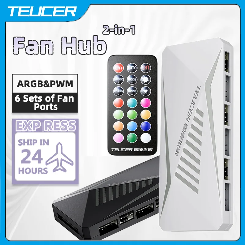 TEUCER-3-in-1-Fan-Hub-4Pin-PWM-Speed-Controller-3Pin-5V-ARGB-Cooling ...