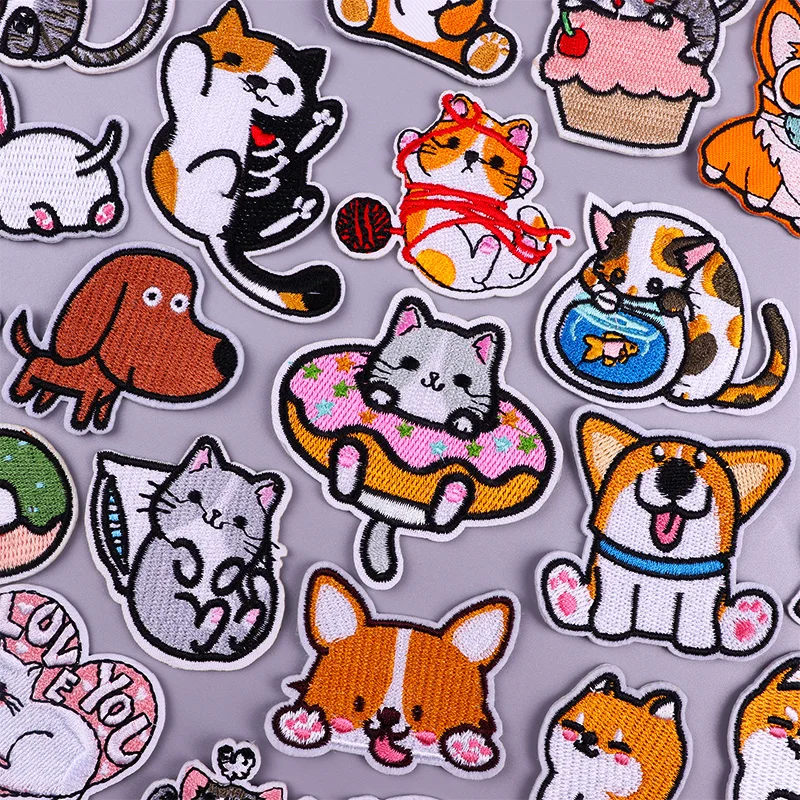 Cat Corgi Embroidered Patches For Kids Clothing Patch DIY Cartoon ...