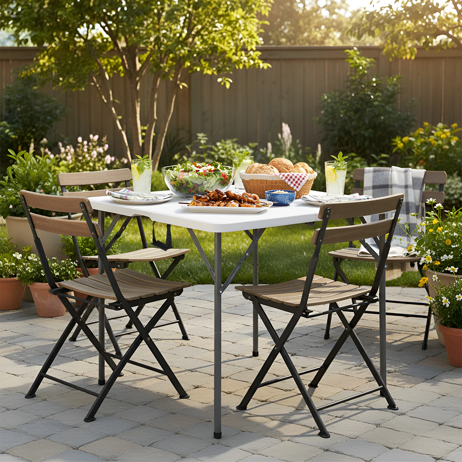 34" Folding Outdoor Dining Table, Portable Plastic Folding Card Table ...