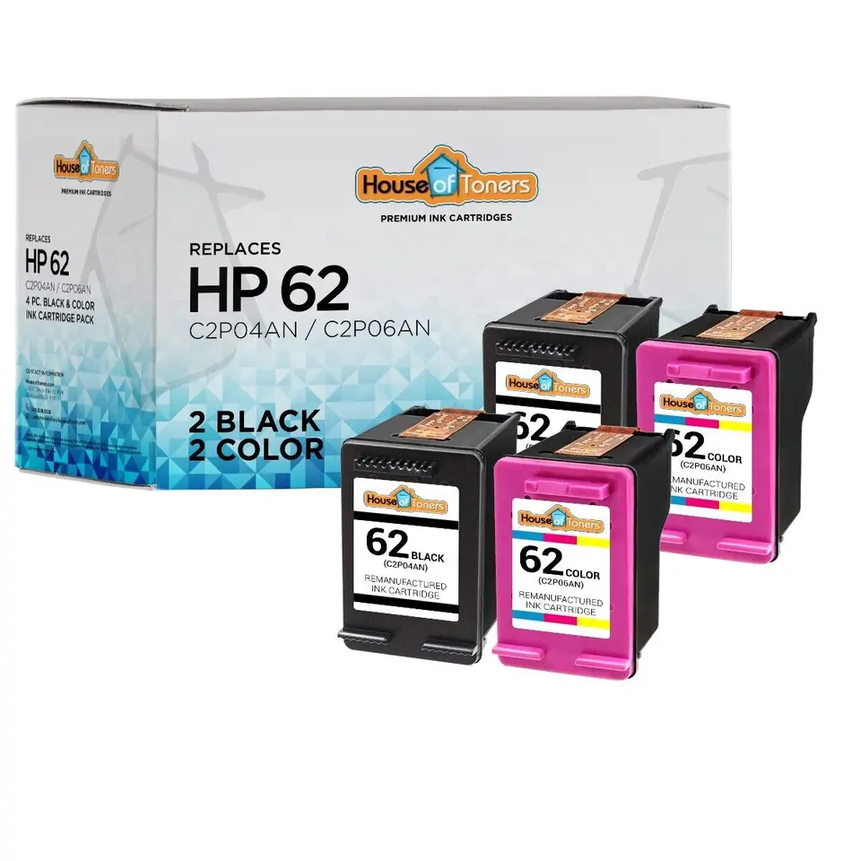 HP 62XL Ink 4-Pack Remanufactured Cartridges - Black & Color For ENVY ...