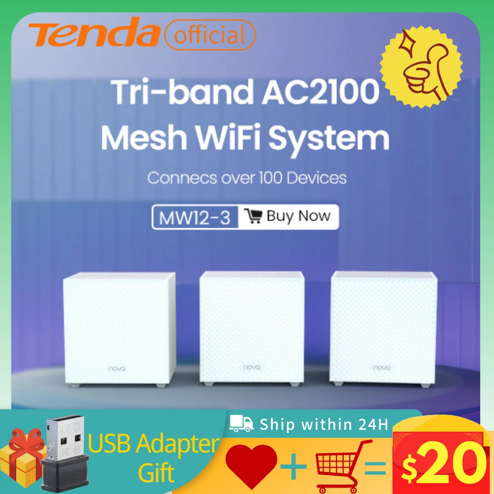 Tenda WIFI Mesh Router AC2100 2.4Ghz 5GHz Tri band Wireless Repeater ...