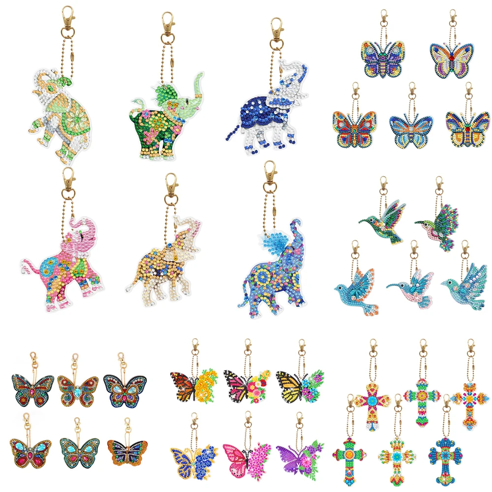 5-6Pcs-DIY-Double-Sided-Diamond-Painting-Keychain-Butterfly-Bird ...