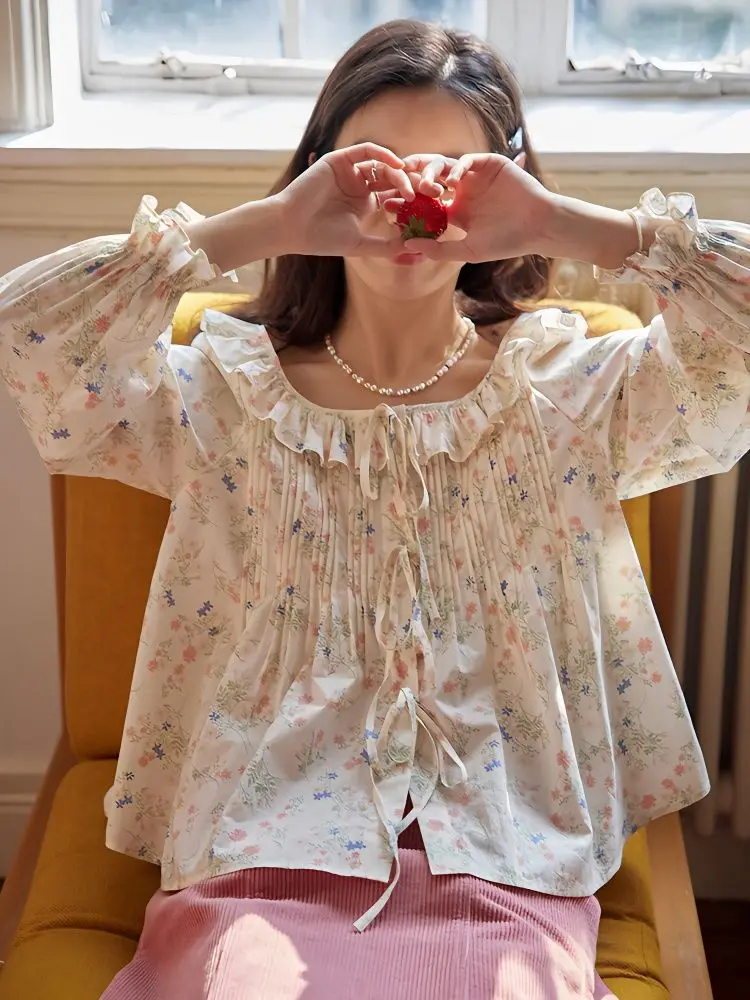 Floral-Blouses-Women-Square-Collar-Temper-Elegant-Femme-Lady-Sweet-Japanese-Style-Kawaii-Folds ...