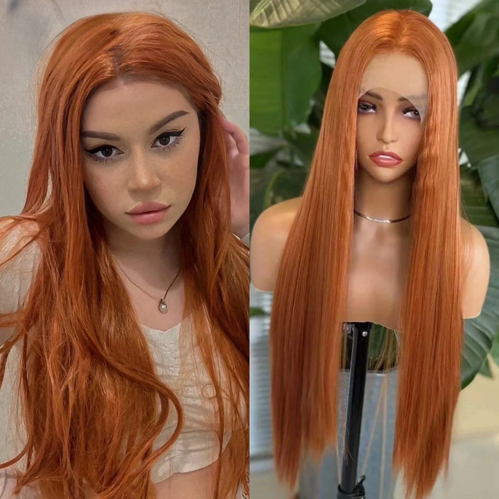 Ginger Wig Long Straight Synthetic Lace Front Wig Glueless Wigs for ...