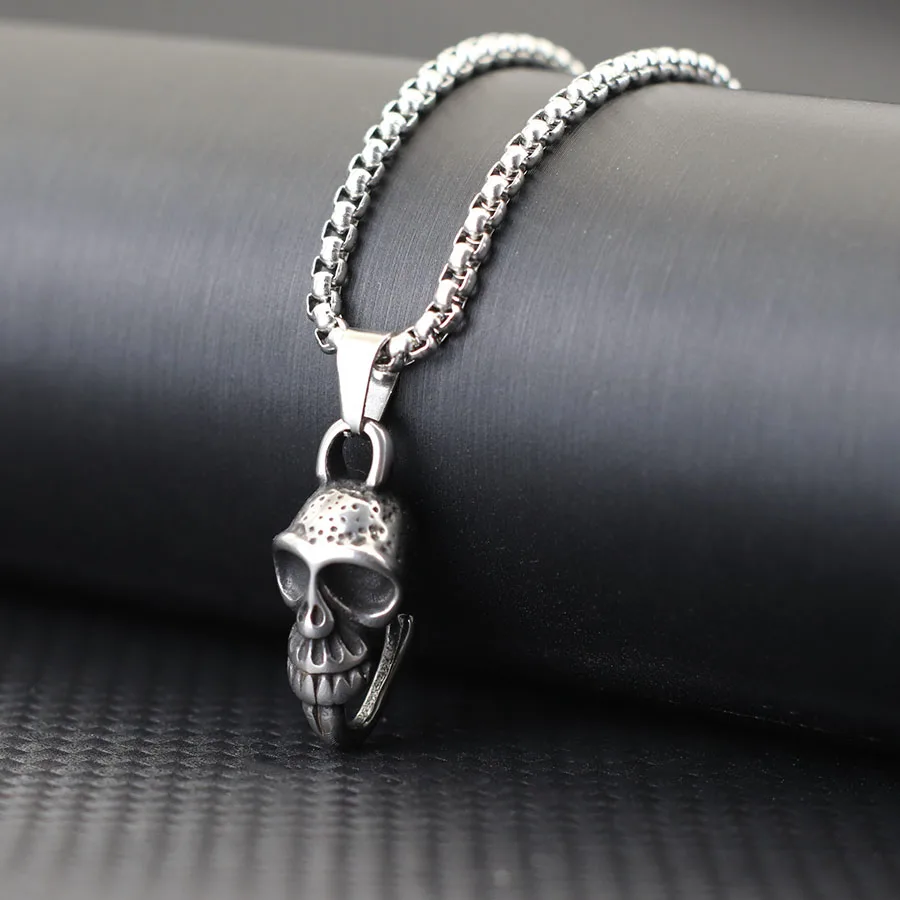 New Skull Necklace For Men 60cm Cuban Chain Hiphop Rock Stainless Steel ...