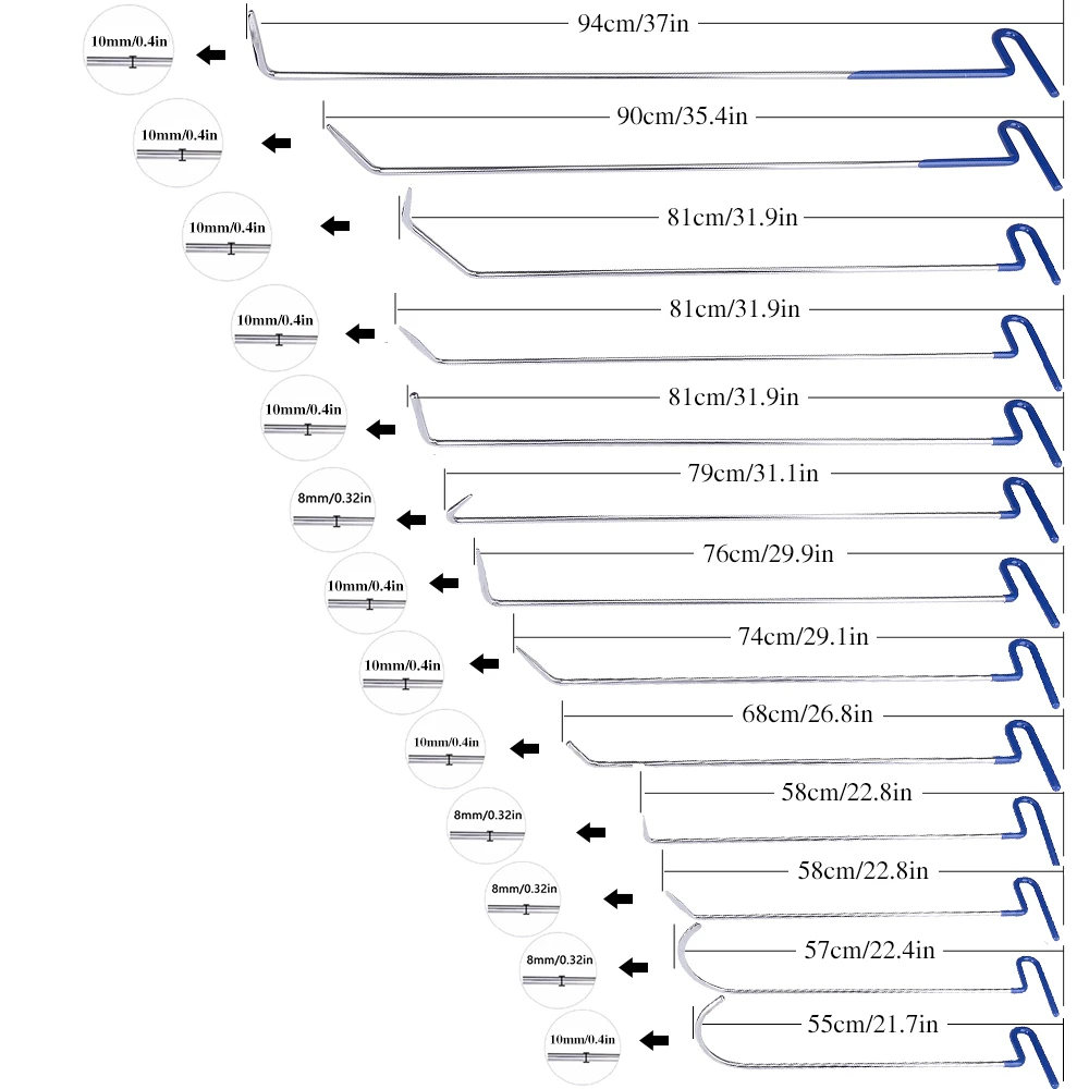 Super PDR Tools 13PCS/Set PDR Hook Rods Stainless Steel Crowbar PDR ...