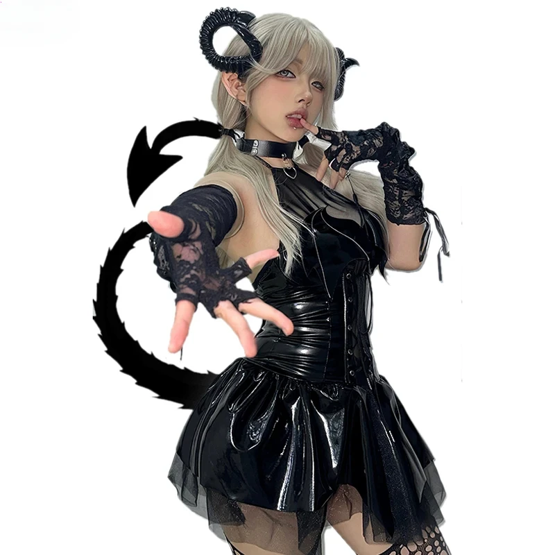 Halloween Devil Queen Uniform Costumes Women Bat Demon King Leather ...